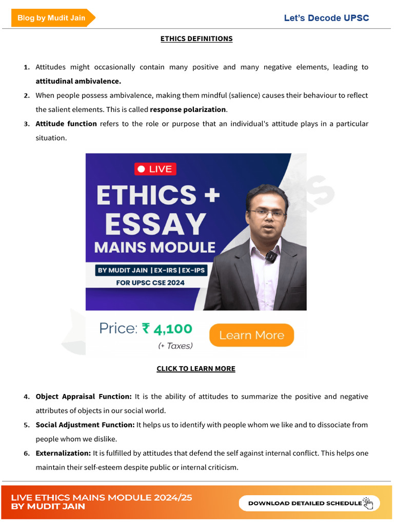 UPSC Ethics: Key Concepts Explained | PDF | Attitude (Psychology ...
