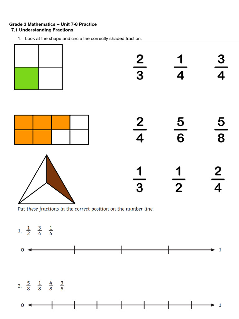 Grade 3 Math: Fractions and Angles Practice | PDF | Language Arts ...