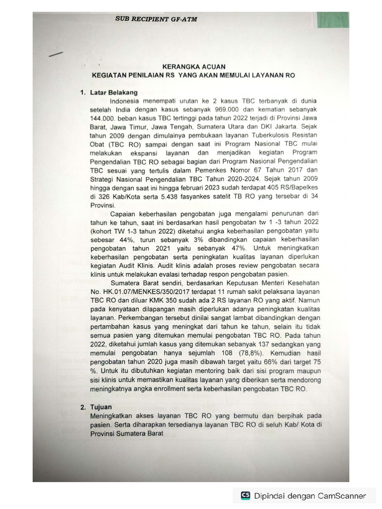 TOR Penilaian RS TBC | PDF