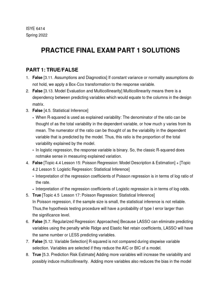 ISYE 6414 Midterm 2 Solutions | PDF | Regression Analysis | Linear Regression