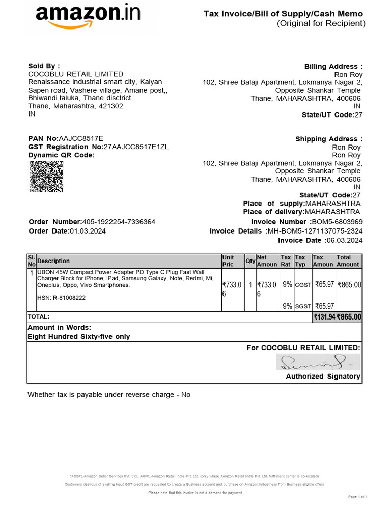 ubon charger invoice | Download Free PDF | Invoice | Taxes