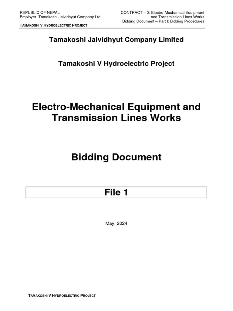 Tamakoshi V EM and TL ICB Tender | PDF | Hydroelectricity | Procurement