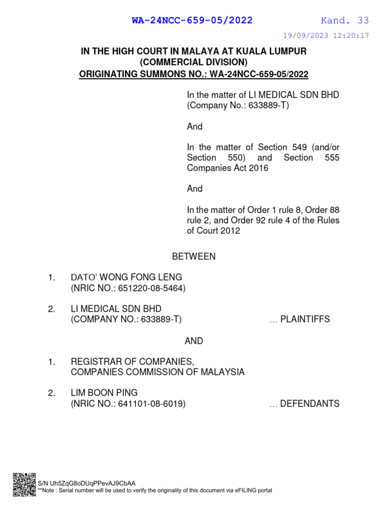 Alasan Penghakiman Wa-24ncc-659-05-2022 (Dato' Wong Fong Leng & 1 Lagi ...