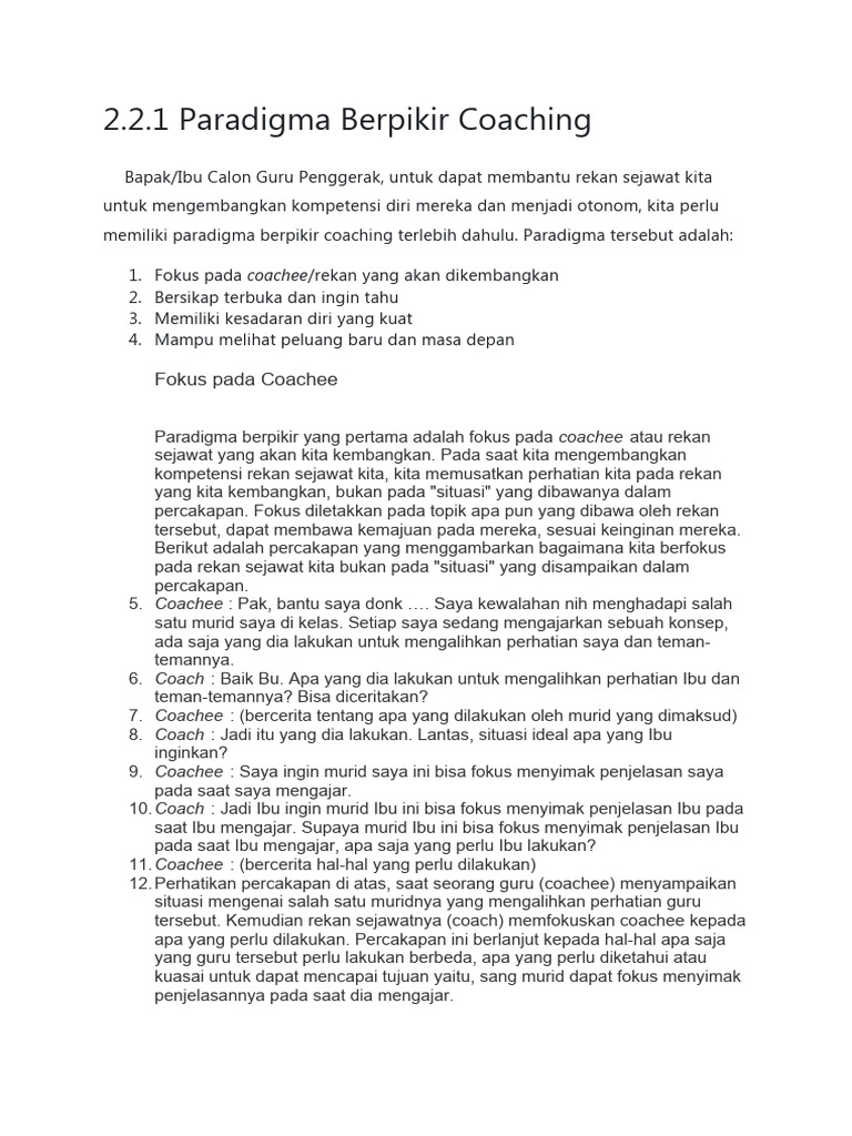 Paradigma Berpikir Coaching (Eksplor Konsep) | PDF