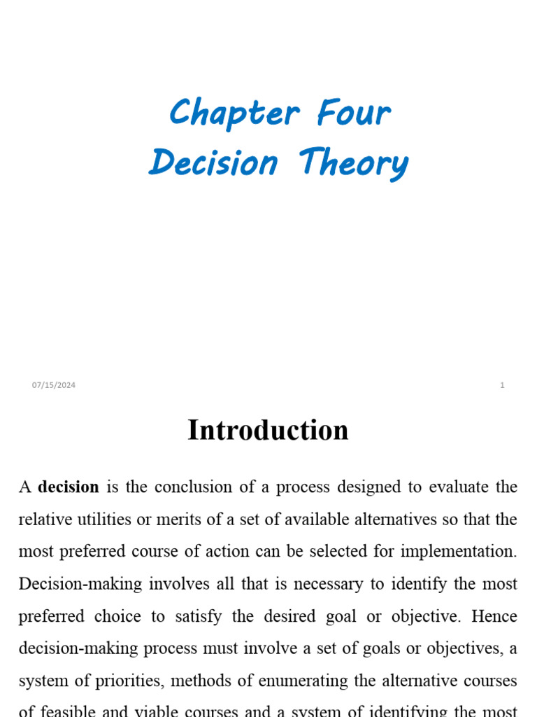 Chapter 4 Decision Theory | PDF | Decision Making | Decision Theory
