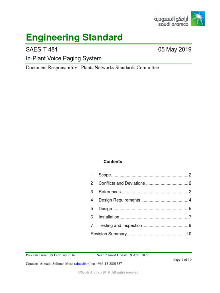 SAES-T-481 In-Plant Voice Paging System | PDF | Loudspeaker | Power Supply