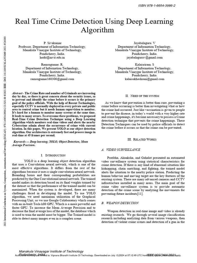 Real Time Crime Detection Using Deep Learning Algorithm Pdf Closed Circuit Television