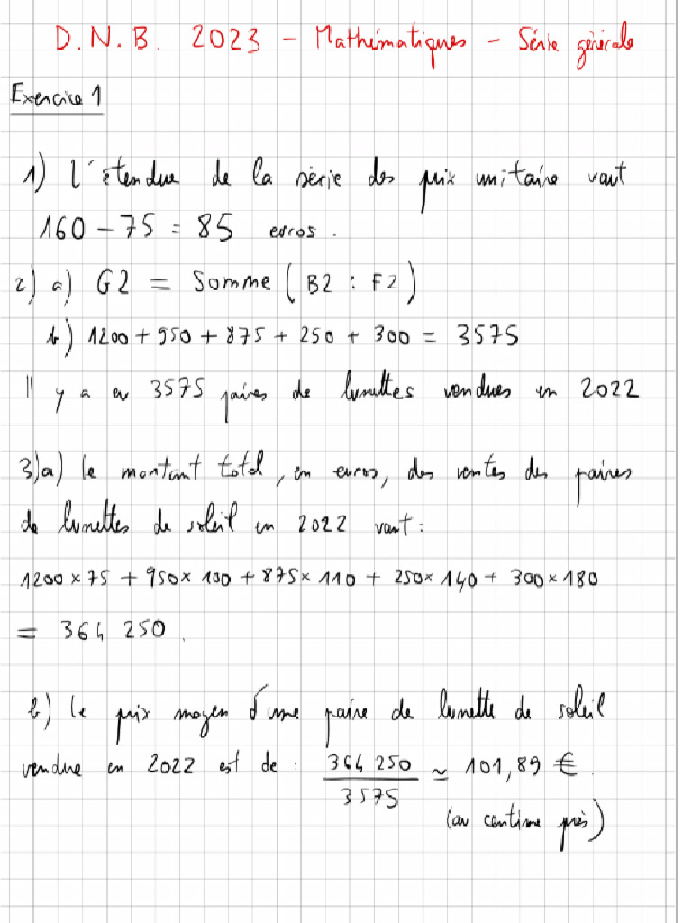 corrigé dnb math 2023 | PDF