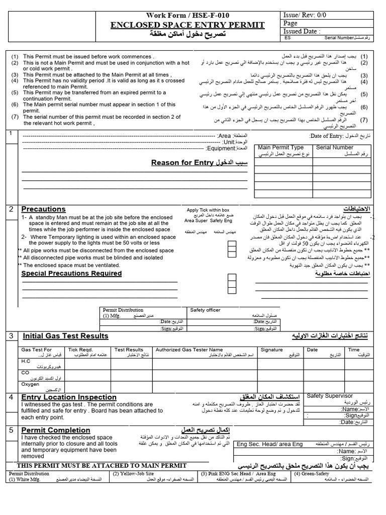 019 Enclosed Space Entry Permit | PDF