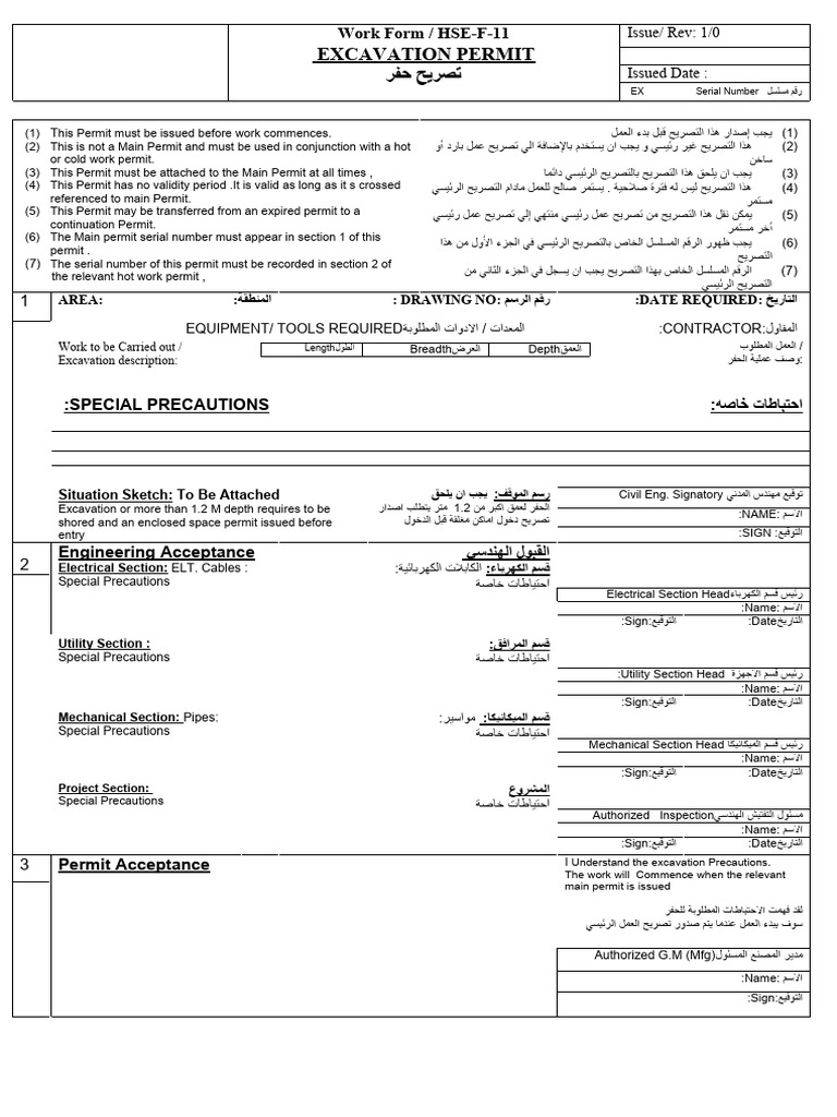 020 Excavation Work Permit | PDF