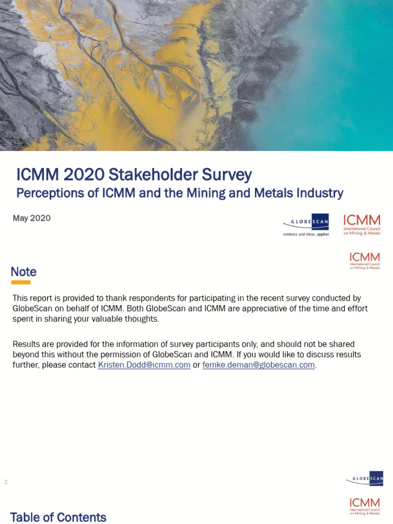 GlobeScan, ICMM - ICMM 2020 Stakeholder Survey - Perceptions of ICMM and The Mining and Metals ...