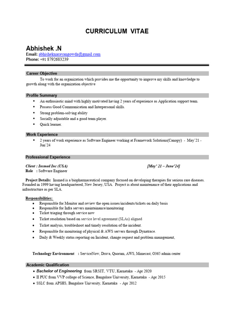 Abhishek Resume | Download Free PDF | Service Level Agreement | Computing