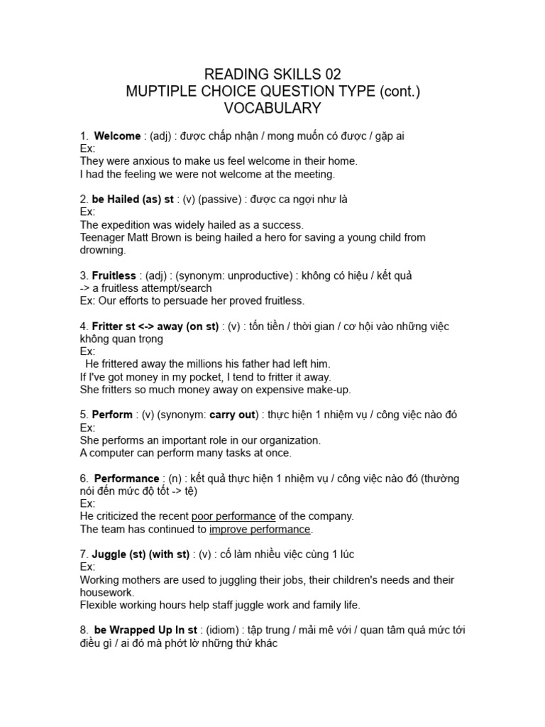 Reading Skills 02 - Multiple Choice Question Type (Cont) - Vocabulary ...