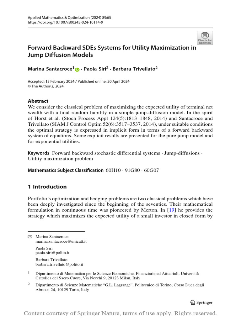 Forward Backward SDEs Systems For Utility Maximiza | PDF | Mathematical Optimization ...