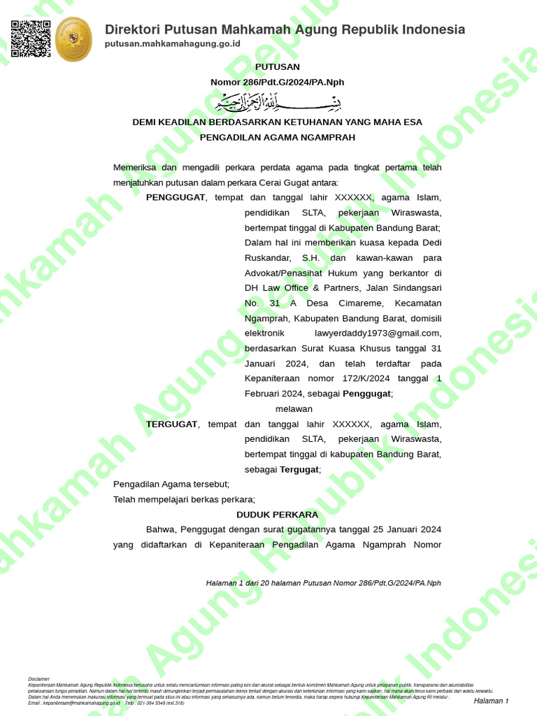 Putusan 286 PDT.G 2024 Pa - NPH 20240426231202 | PDF