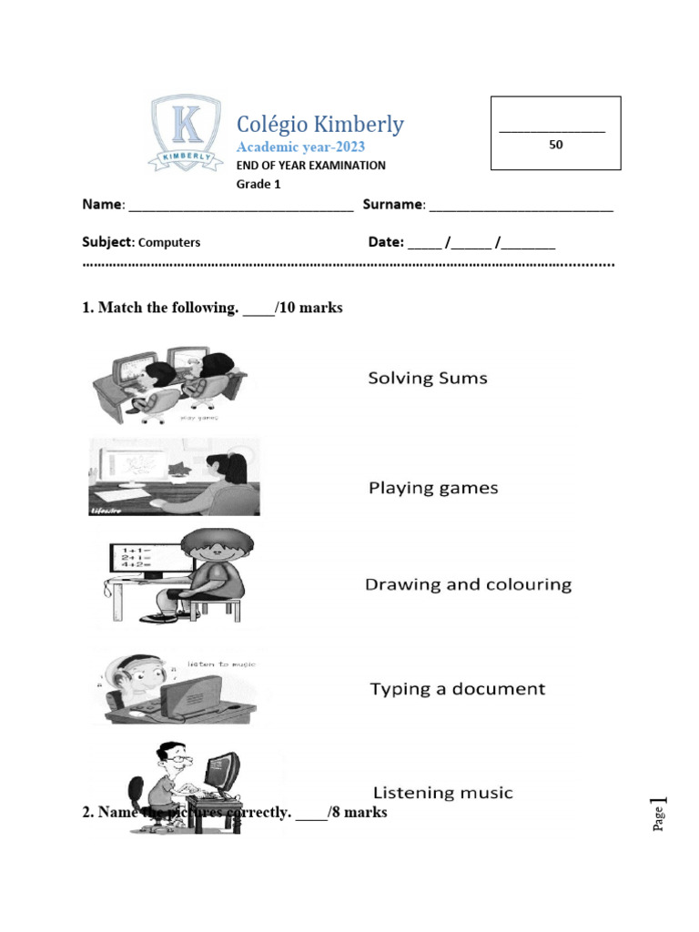 Grade 1 Computer Final Exam 2023 | PDF | Computer Architecture | Computer Hardware