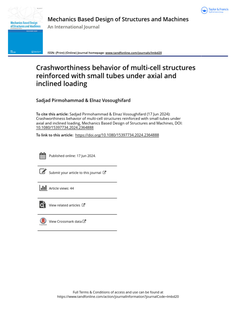 Crashworthiness Behavior of Multi-Cell Structures Reinforced With Small Tubes Un | PDF | Bending ...
