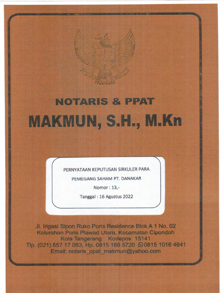 Akta No13 TGL 16 Agustus 2022 Pernyataan Keputusan Sirkuler 2022 | PDF