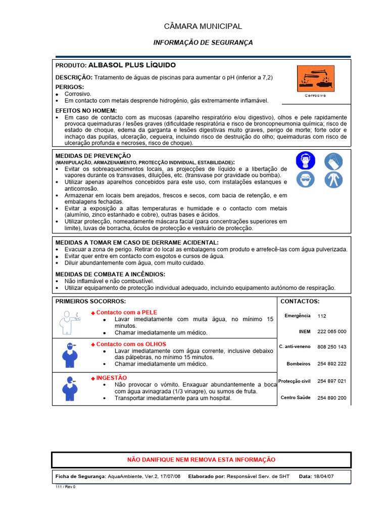 Informação de Segurança - Albasol Plus Líquido | PDF | Queimadura