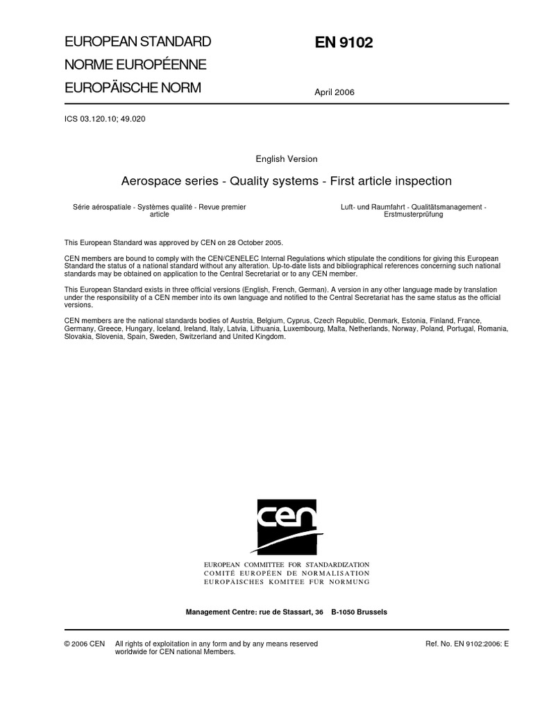 En 9102 2006 Aerospace Quality Systems First Article Inspection | PDF ...