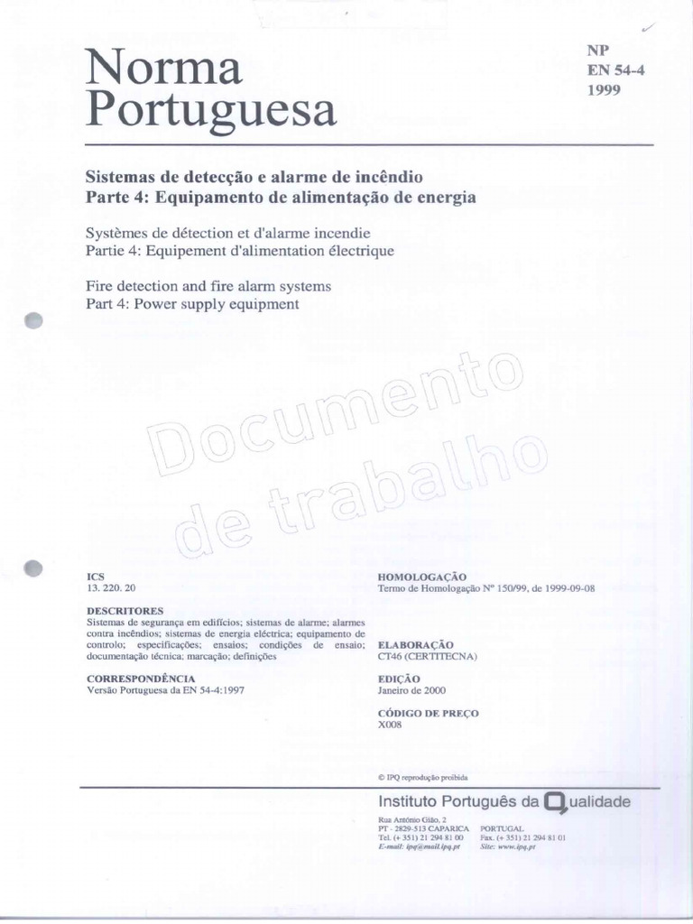 En 54-4 Detecção e Alarme de Incendio Eq Forn Energia | PDF