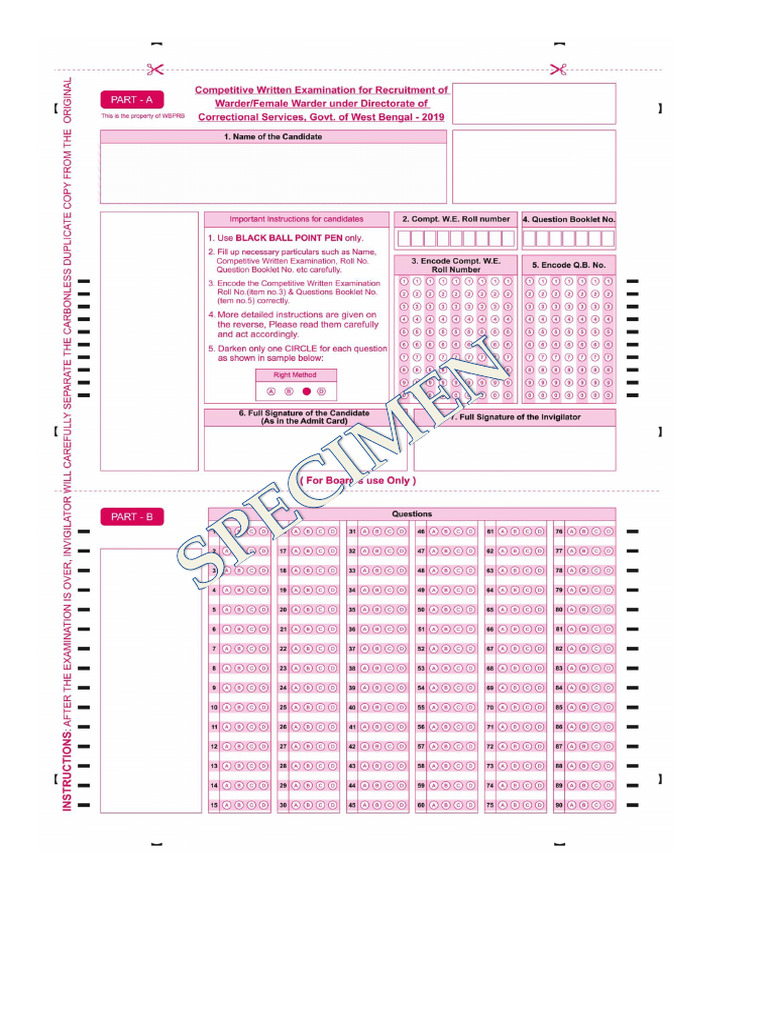 WBP Omr Sheet 2019 Warder | PDF