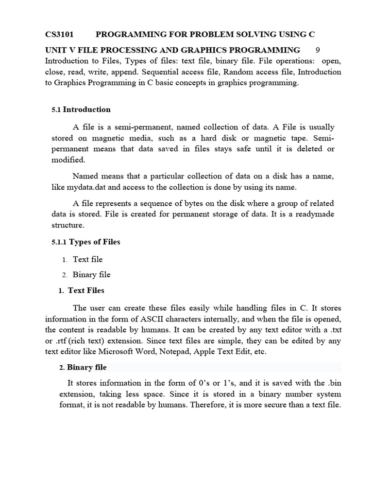 Programming in C (Unit-V) New | PDF | Computer File | Computer Engineering