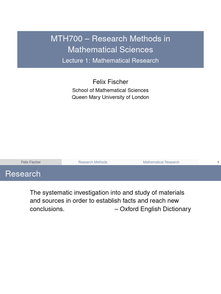 Mathematical Research Methods Lecture | PDF | Mathematics | Science