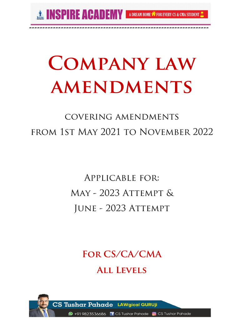 Company Law Amendments by CS Tushar Sir INSPIRE Academy | PDF | Corporate Social Responsibility ...