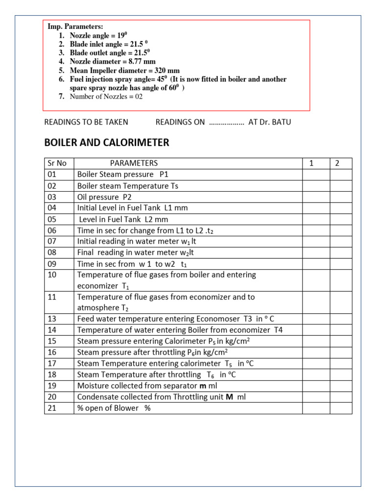 Blank Calculation Sheet of Steam Turbine Test Rig | Download Free PDF ...
