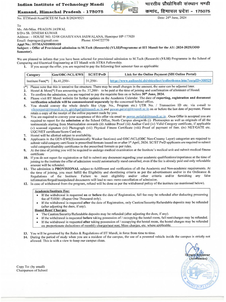 Iitm Offer Letter | PDF