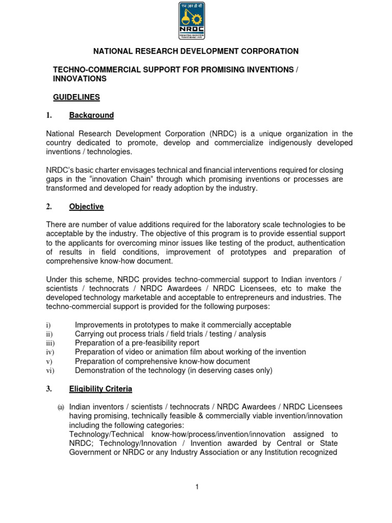 NRDC Guidelines_revised_TCS | PDF | Invention | Cheque