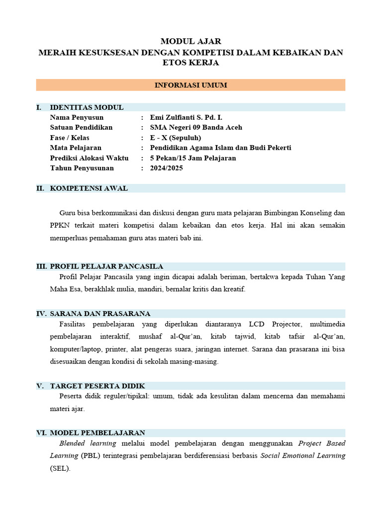 Modul Ajar BAB 1 BU EMI SMAN 9 | PDF