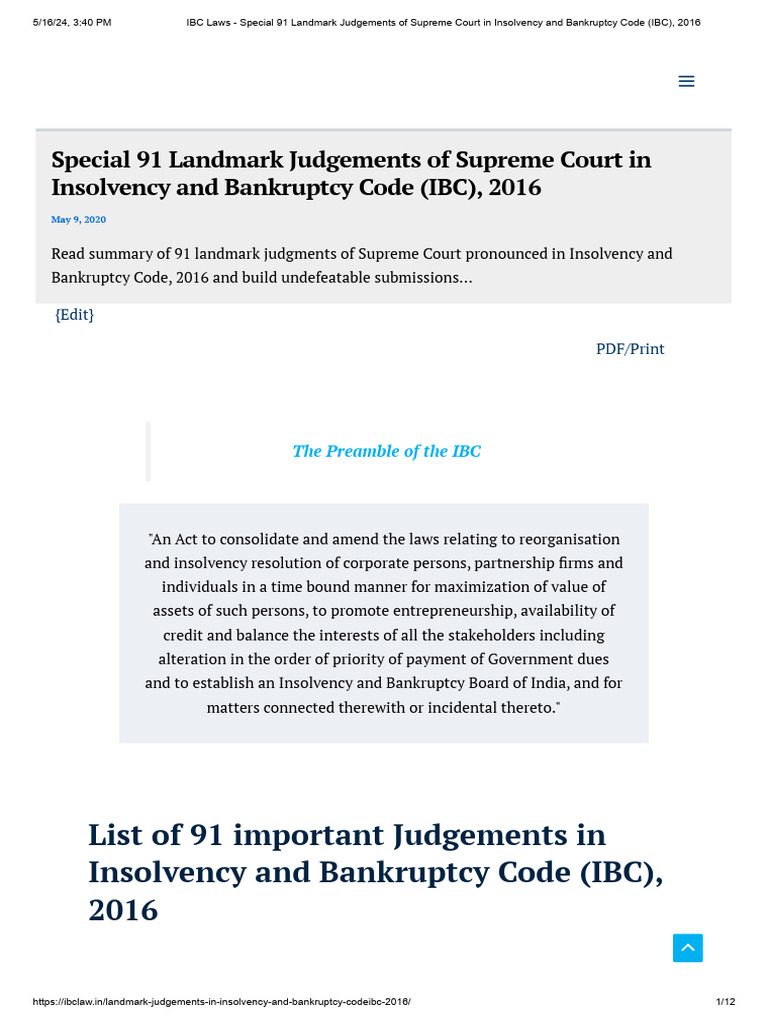 IBC Laws - Special 91 Landmark Judgements of Supreme Court in Insolvency and Bankruptcy Code ...