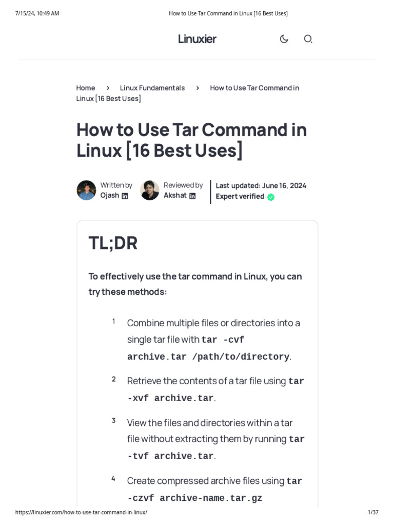 How To Use Tar Command in Linux | PDF | Data Management | Computer File How To Use Tar Command in Linux | PDF | Data Management | Computer File