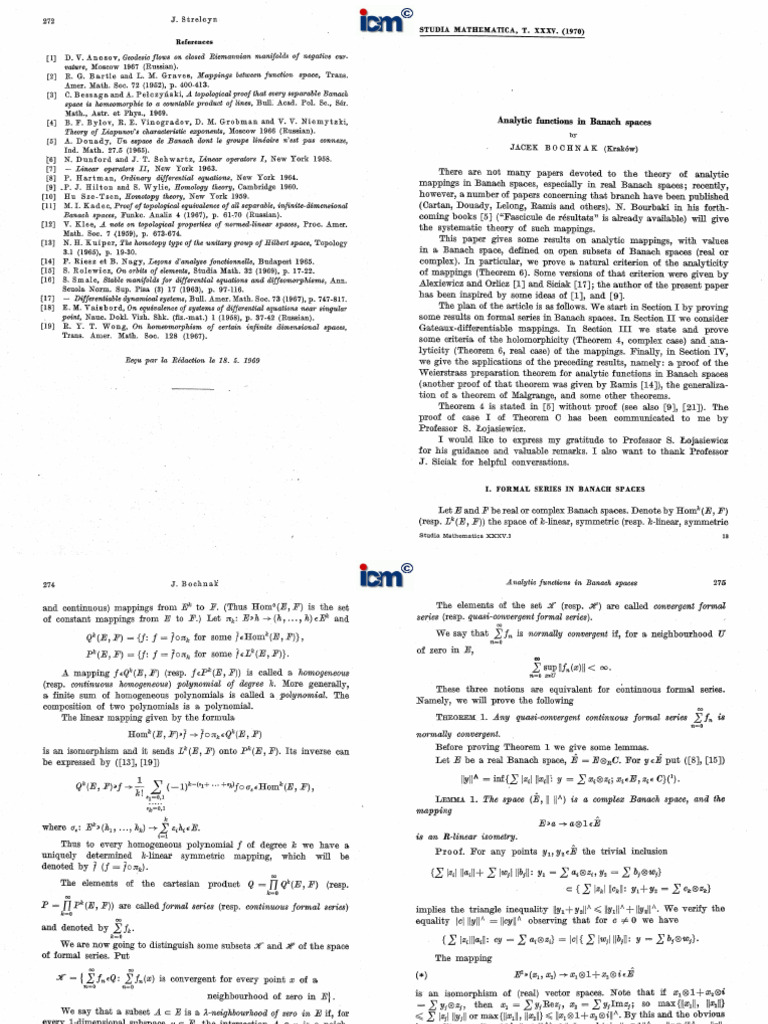 Analytic Functions in Banach Spaces | PDF