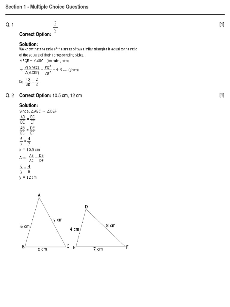 Similarity Test Solution Test 1720548604 10 Maths | PDF | Triangle | Area
