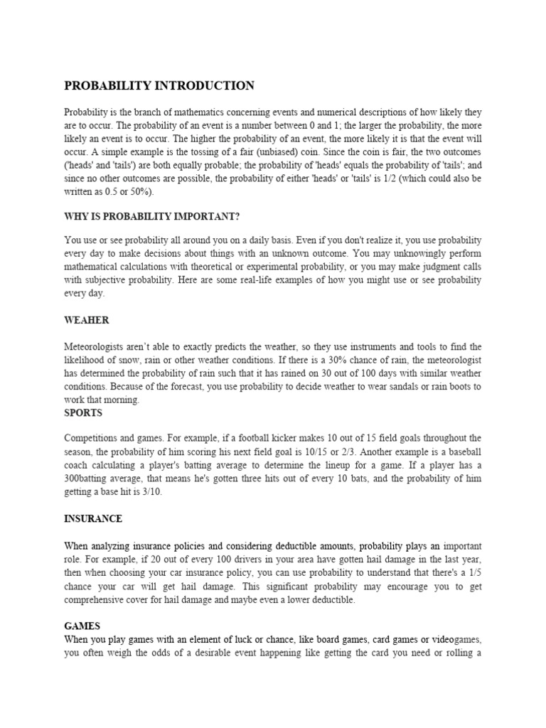 Probability Introduction | PDF | Probability | Odds