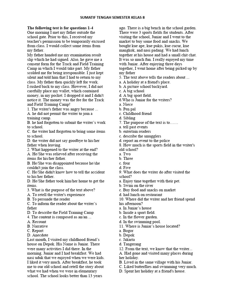 Soal Uts Sem 2 Bing Kls 8 SMPN 15 | PDF