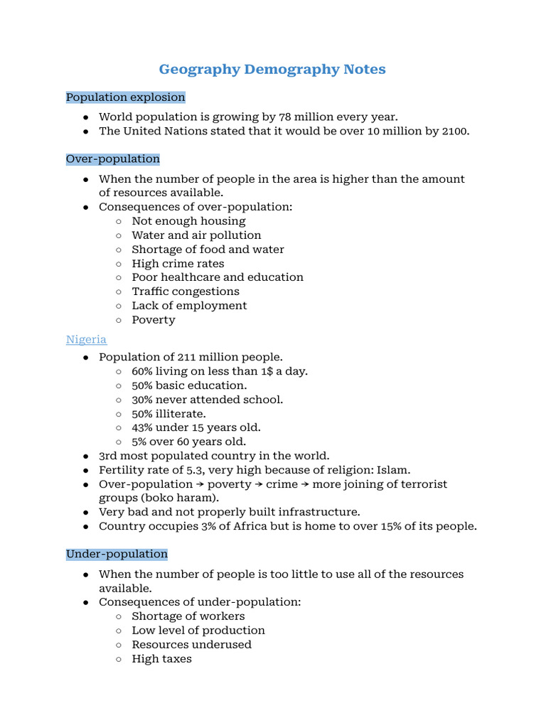 Geography Demography Notes | PDF | Cost Of Living | Immigration