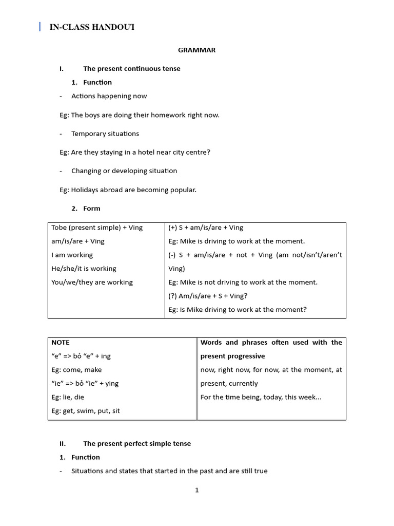 L2 In-Class Handout | PDF | Verb | Grammatical Tense
