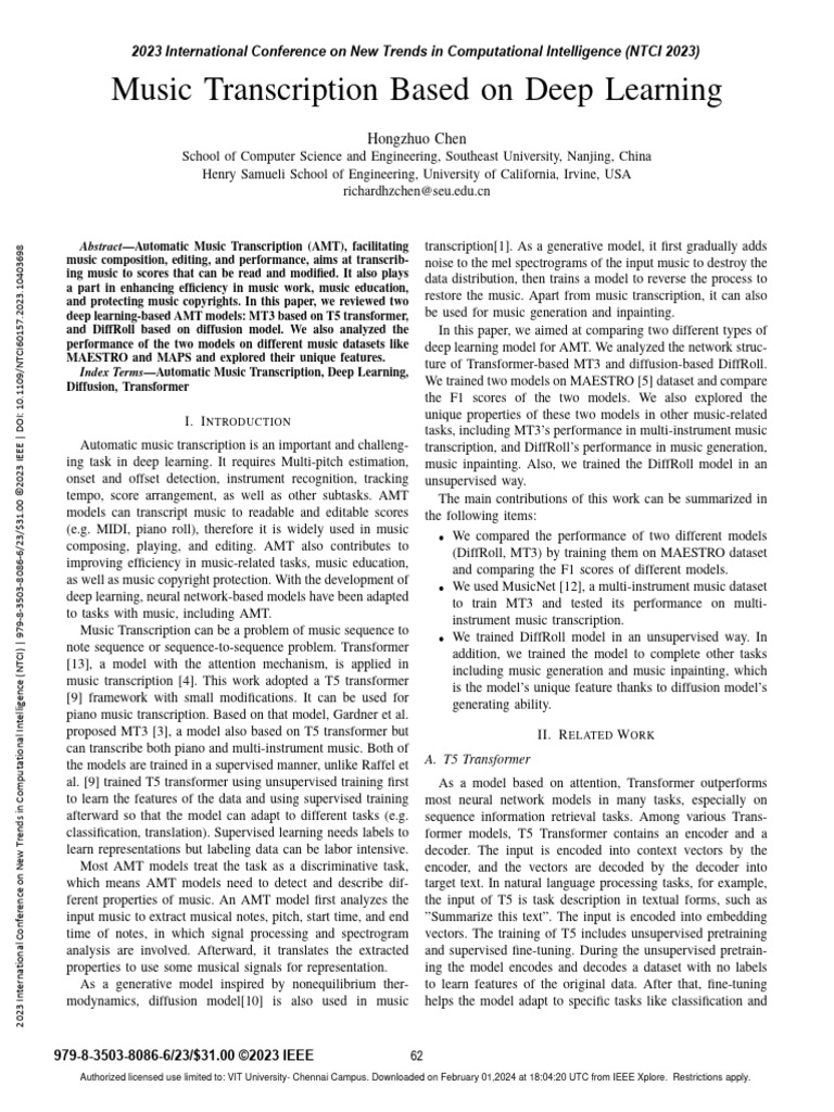 Music Transcription Based On Deep Learning | PDF | Cognitive Science ...