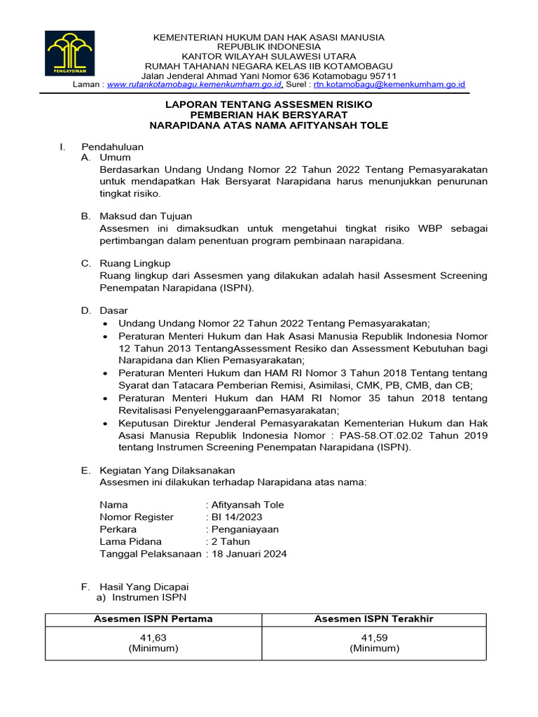 Format Lap Ispn & Kriminogenik | PDF