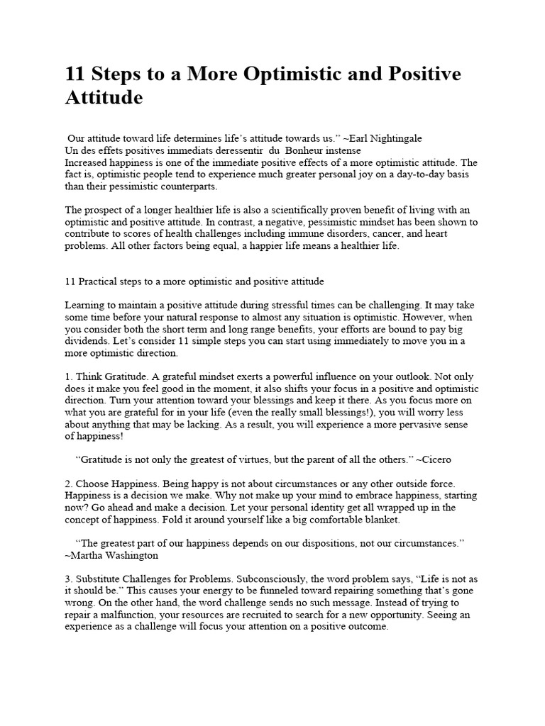11 Steps To A More Optimistic and Positive Attitude | PDF | Optimism ...