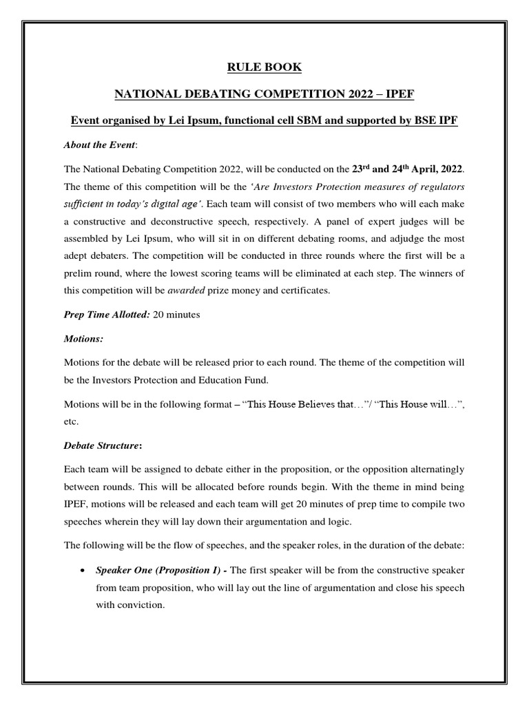 Rule Book - Debate Competition | PDF | Logic