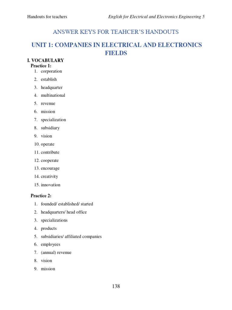Key For Teacher's Handouts Eee5 | PDF | Sony