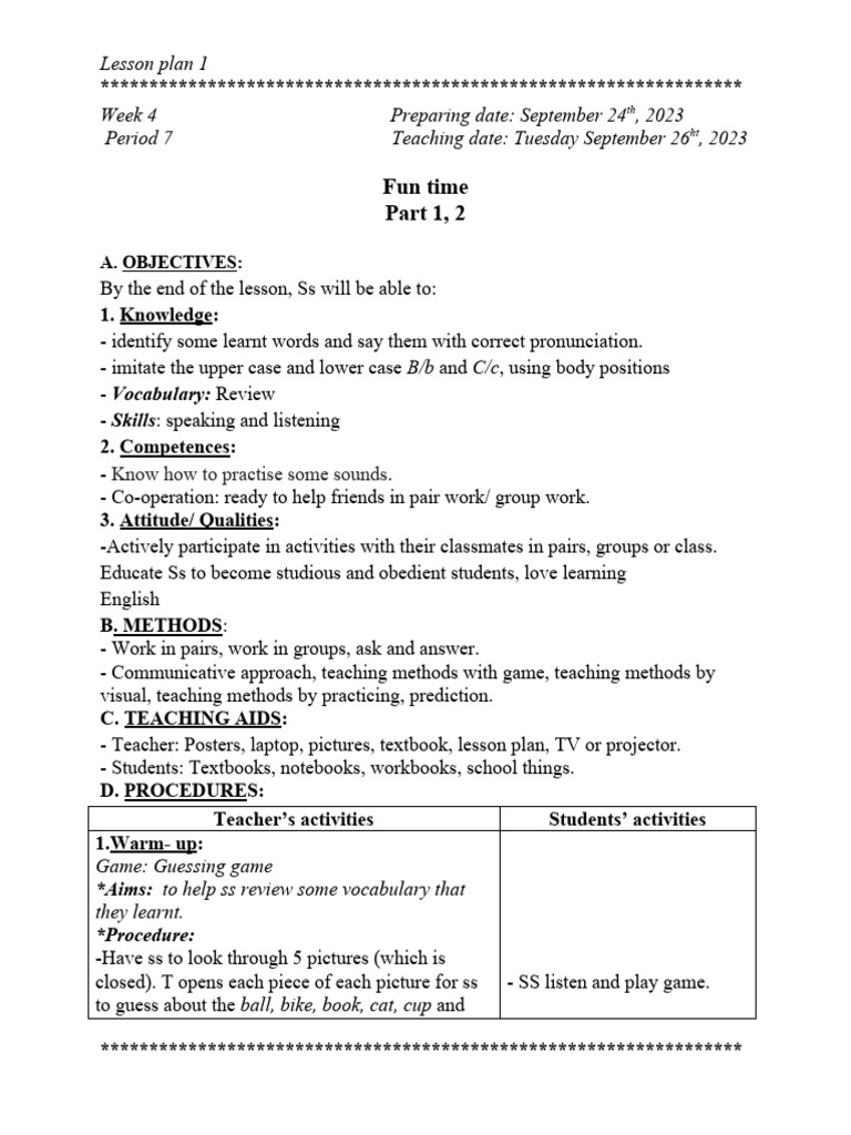 Ta1 - Week 4 | PDF | Teaching Method | Lesson Plan