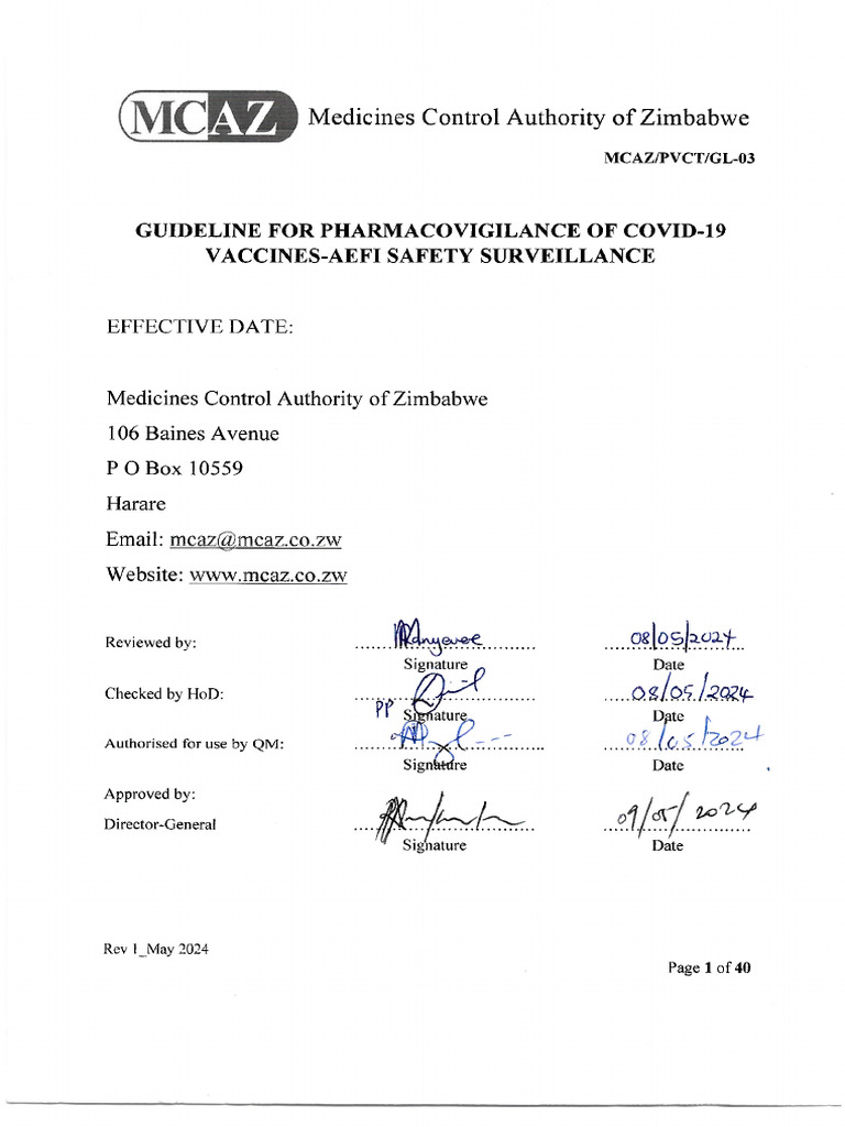 MCAZ PVCT GL03 Rev 1 May 2024 Guideline For Pharmacovigilance of COVID ...