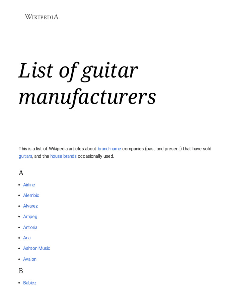 List of Guitar Manufacturers - Wikipedia | PDF | Guitars | Guitar ...