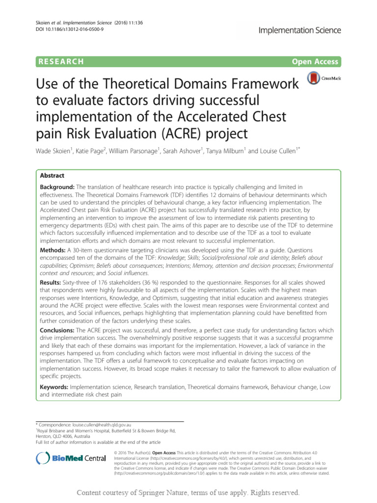 Use Of The Theoretical Domains Framework To Evalua Pdf Evidence Based Medicine Questionnaire
